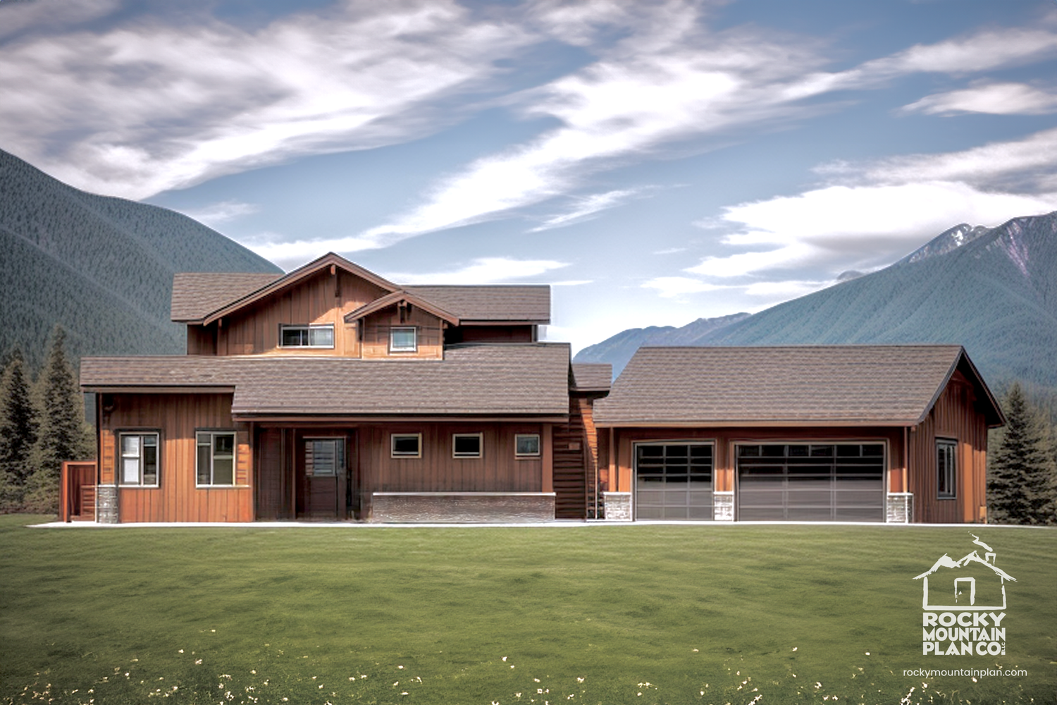 Spanish Country Two-Level House Plan with Angled Garage | Deckers Lake – Rocky Mountain Plan Company